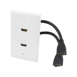 2-port HDMI Wall Plate with 8 inch Built-in HDMI Cable with Ethernet